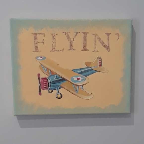 Handmade | Art | Flyin Kids Room Vintage Airplane Canvas Sign | Poshmark